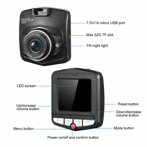 Buy 1080p Front Inside Cabin Car Dvr Dashboard Camera With 2.4 Inch Led ...