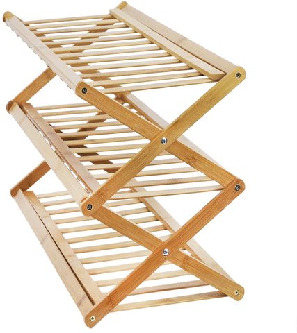 Buy 3 Tier Folding Wooden Stand Tower Installation Sturdy Door Storage ...