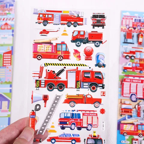 Buy Custom 3d Foam Cartoon Train Bus Taxi Car Fire Truck Sticker Sheets ...