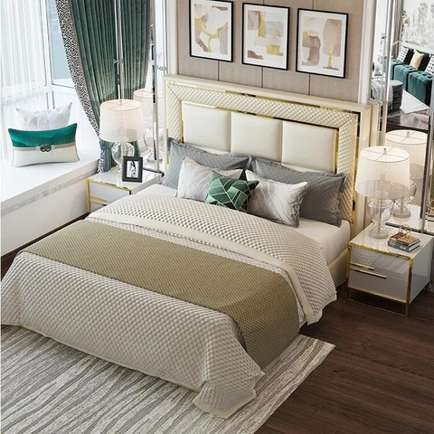 Buy King Size Beds Frame Luxury Up-holstered Hotel Bed Queen Cama ...