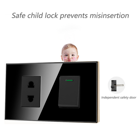 Buy Rectangle Design Tempering Glass Panel Wall Switch And Socket 110v ...