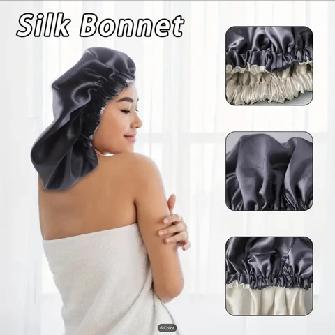 Buy Satin Silk Bonnet Sleep Bonnet Cap Solid Color Double Layer ...