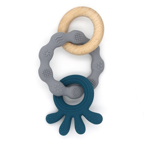 Buy Silicone Wooden Ring Octopus Teething Toy Octopus Baby Teether For ...