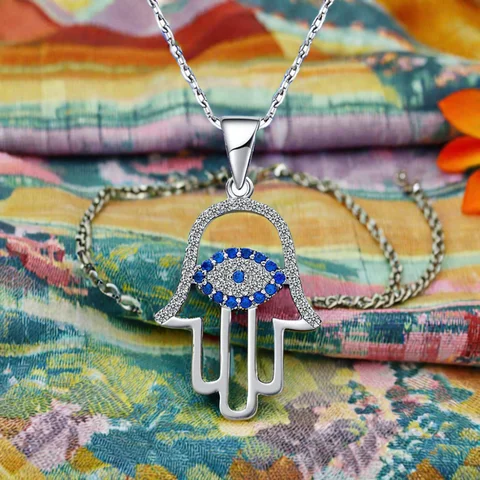 Buy Turkish Blue Zircon Evil Eyes Hamsa Hand Symbol Amulet 925 Sterling ...