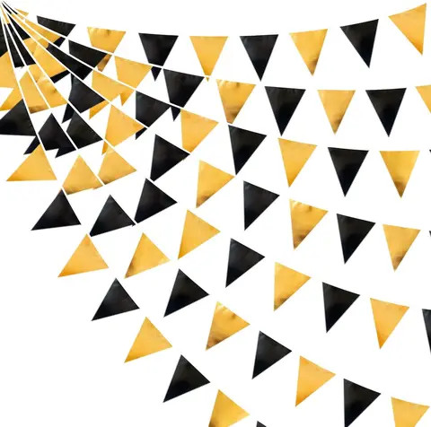 Buy Customized Black And Gold Party Decorations Triangle Pennant Banner ...
