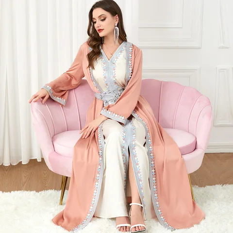 Buy Middle East Luxury Embroidery Long Maxi Dress Arab Open Abayas ...