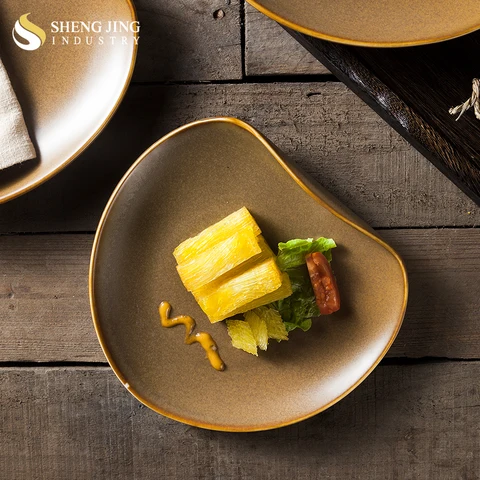 Buy Shengjing Gold-colored Ceramic Glazed Matt Dinnerware Plates ...