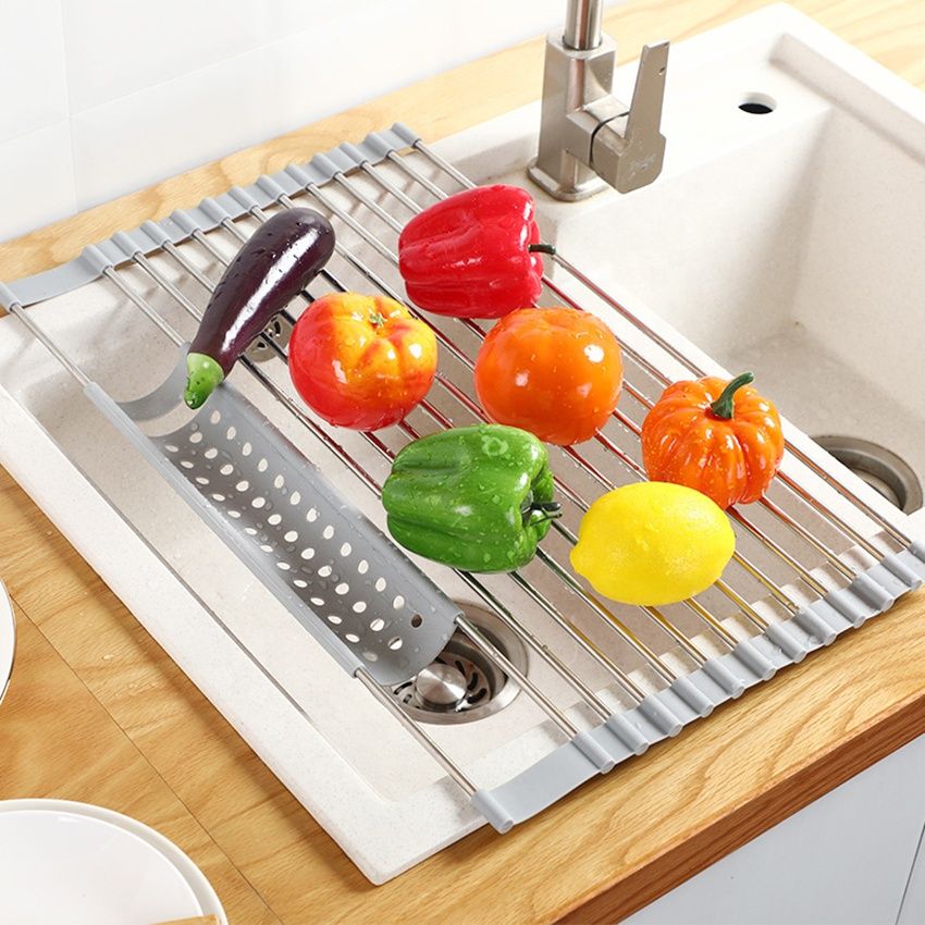 Buy Roll Up Dish Drying Rack Adjustable Over The Sink Storage Shelf ...