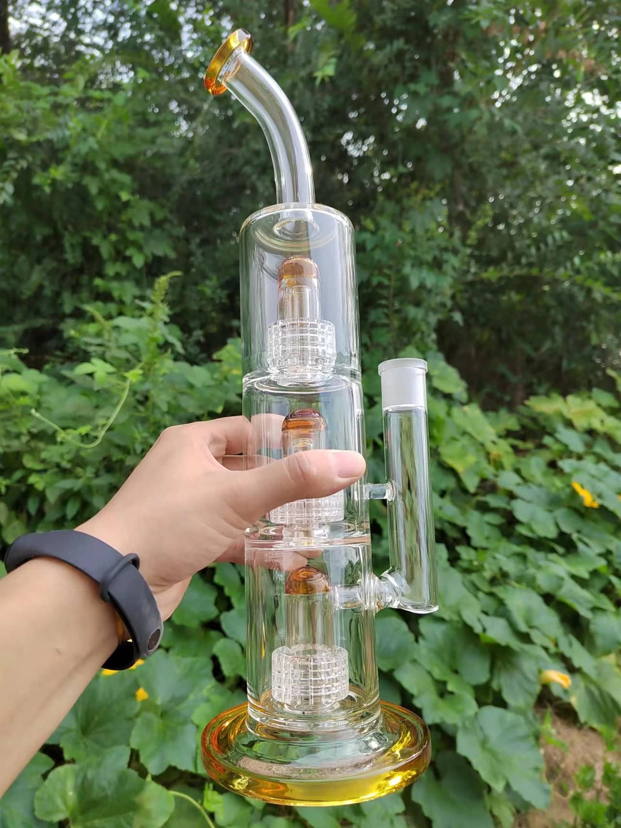 Buy 13.7 Inch Triple Matrix Perc Glass Bong Amber from DEMA ...