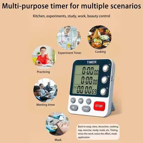 Buy 3 Channels Kitchen Timer 100 Hours Countdown Timer For Shower Study ...