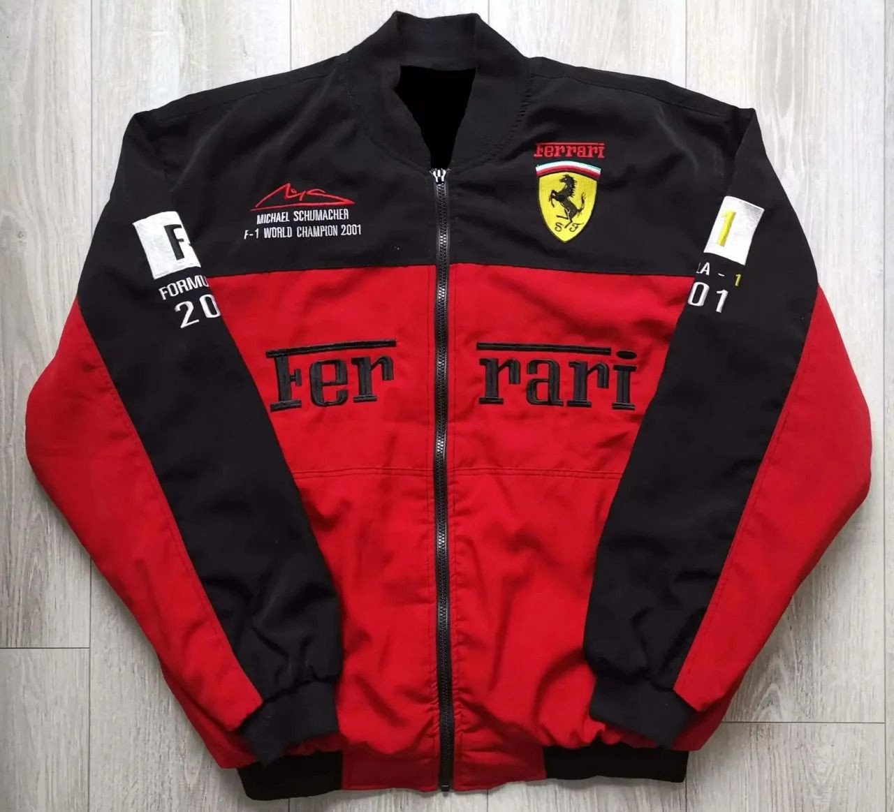Buy Red Black Ferrari Racing Bomber Jacket from TREX international co ...