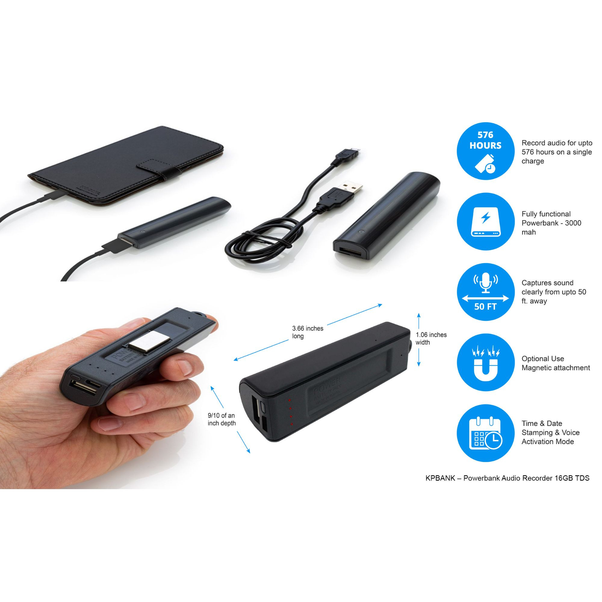 Buy Pbn029 Power Bank Audio Recorder 16gb - 576 Hours from British ...