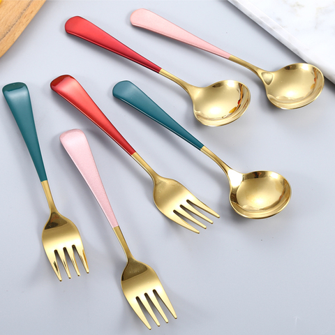 Buy Dessert Fork Stirring Spoon Sell Bulk Gold 304 Stainless Steel ...