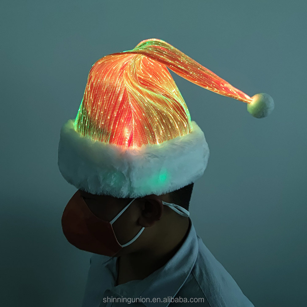 Buy Fiber Optic Fabric Light Up Christmas Santa Hat With Led Lights ...