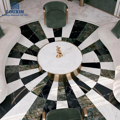 Buy Flower Waterjet Marble Tiles Design Round Waterjet White And Black ...