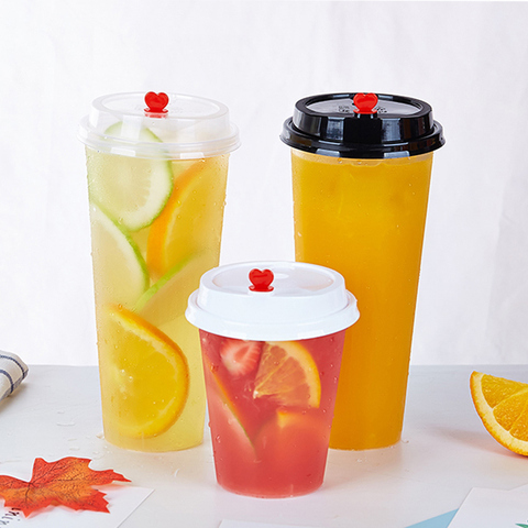 Buy Gaia Disposable Bubble Tea Plastic Cup Milk Tea Pp Cup With Lids ...