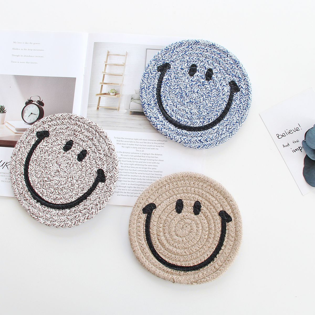 Buy Ins Smiling Face Table Mat Woven Cotton Rope Korean Insulation Pad ...
