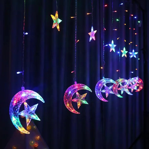 Buy L Ramadan 138led Star Moons Led Curtain Holiday Decoration Lights ...