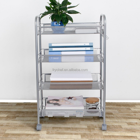 Buy Metal Mesh Rolling Cart, 4-tier Wire Mesh Trolley Cart White/grey ...
