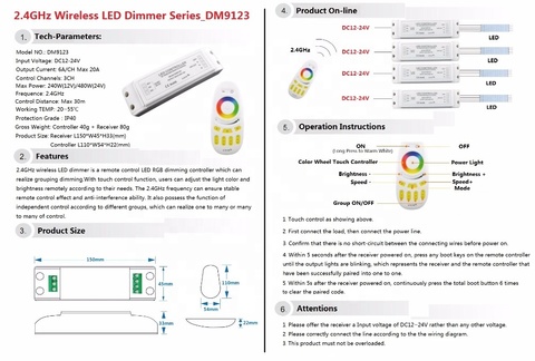 Buy Rgb Led Lighting Remote Controller Dc12-24v Rgb Max 20a 2.4ghz Rf ...