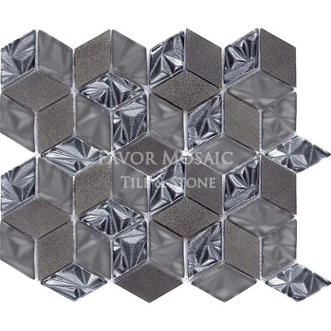 Buy Rhombus Crystal Glass Mosaic Tile Colorful Patterns With Parquet ...