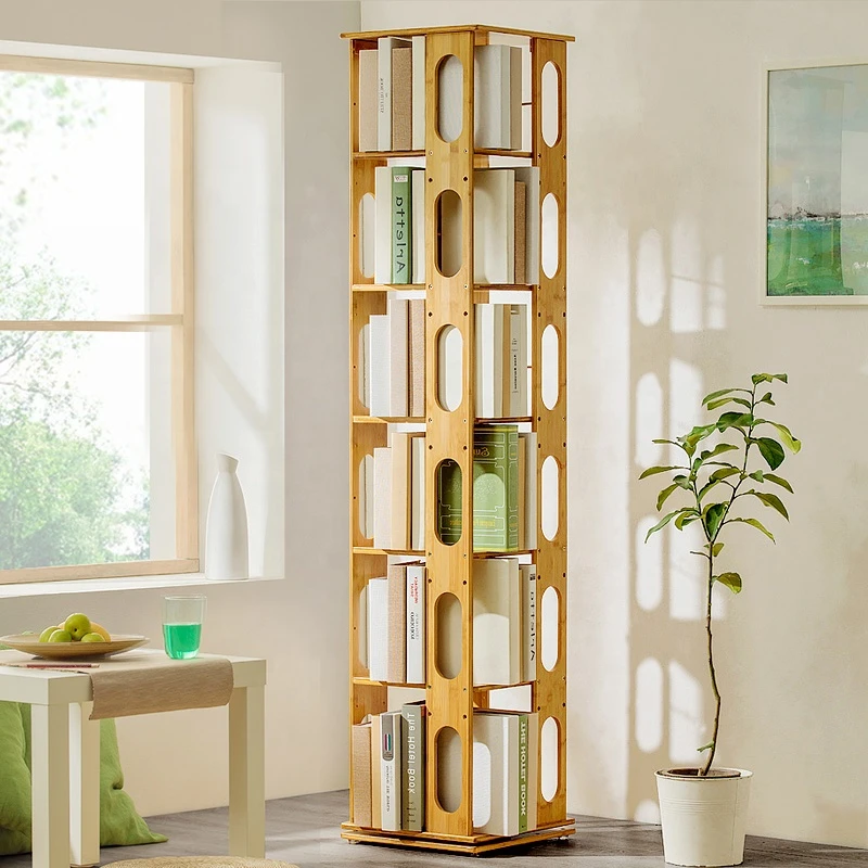 Buy Rotating Bookcase Revolving Wooden Bookcase Multi Tiered Decorative ...