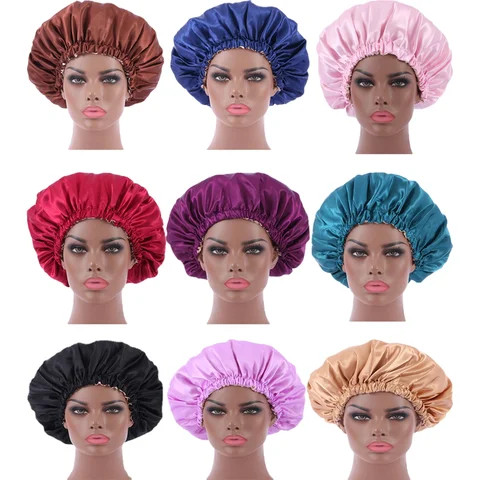 Buy Satin Silk Bonnet Sleep Bonnet Cap Solid Color Double Layer ...
