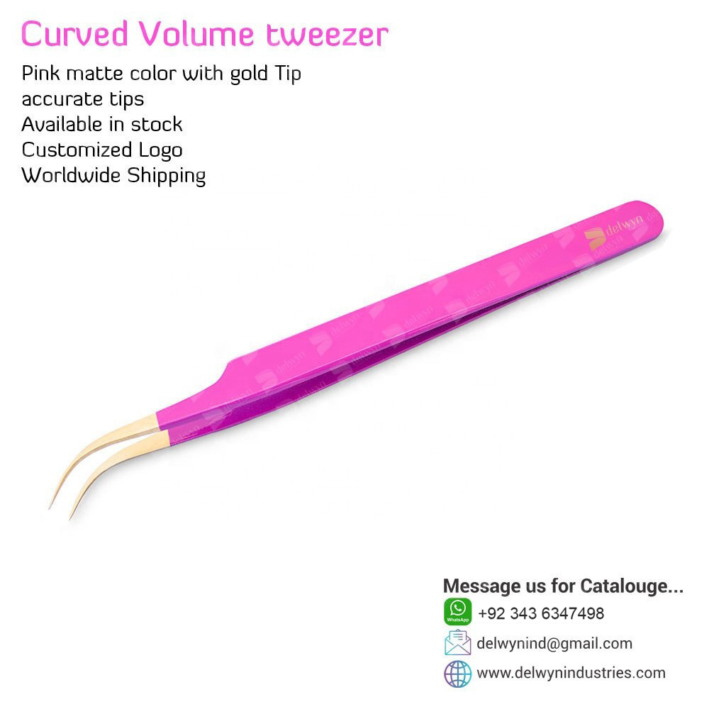 Buy White Matte Color Coated Gold Tip Professional Volume Lash Tweezers ...