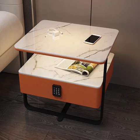 Buy Bedside Table With Dual Rock Board Countertops Iron Minimalist ...
