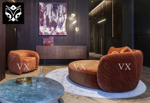 Buy High Quality Velvet Fabric Resting Swivel Chair Hotel Lobby Rotary ...