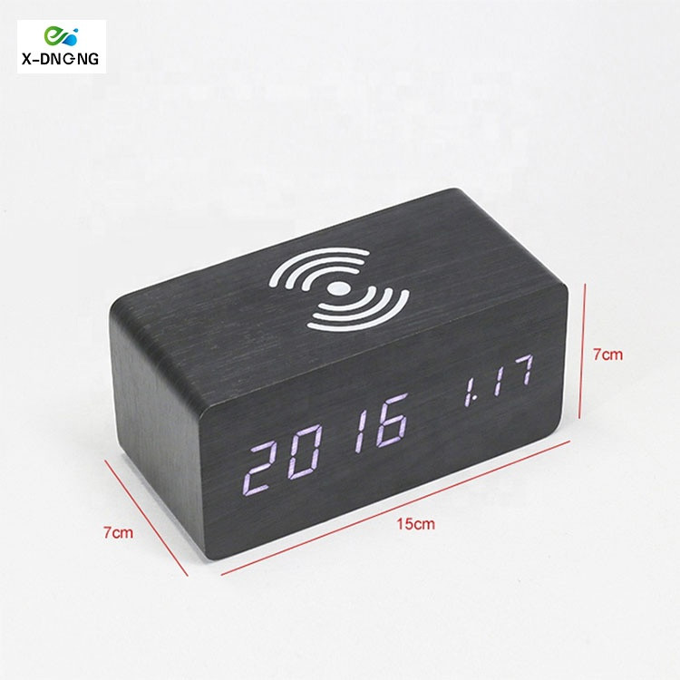 Buy Home Office Table Wooden Led Display Digital Table Qi Alarm ...