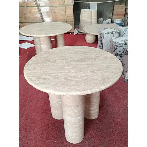 Buy Kings-wing Modern Natural Buff Travertine Custom Coffee Round Table ...