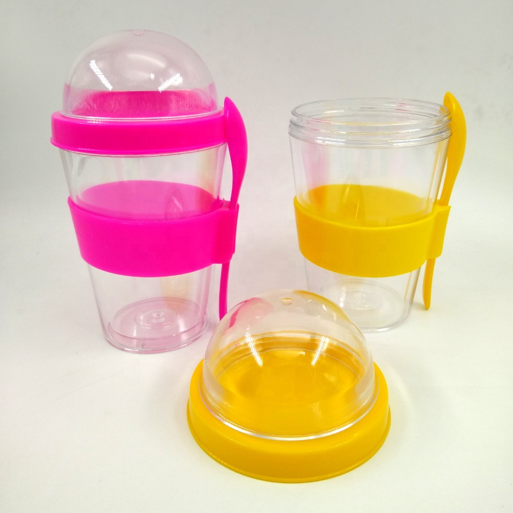 Buy Plastic Breakfast Cereal Yogurt Cup With Spoon Dome Lid from Ningbo ...