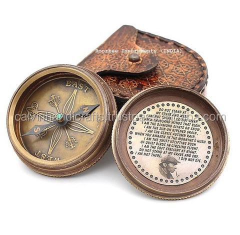 Buy Vintage Brass Compass With Leather Case Antique Unique Sundial ...