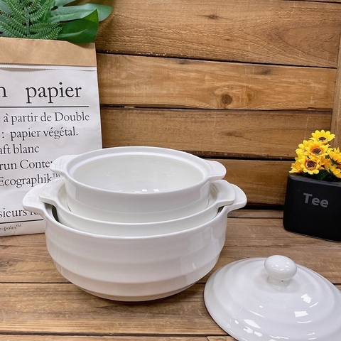 Buy Wholesale Kitchen Plain White Ceramic Cooking Pot Soup Pot With Lid ...