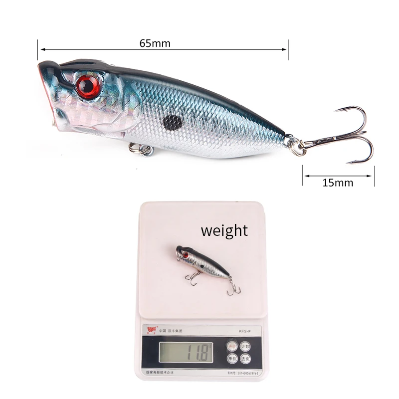 Buy 65mm 11.8g Topwater Floating Popper Lures With Extra Wide Mouth ...