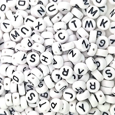 Buy 7mm Diy Black White Acrylic Alphabet Letter Column Shape Beads For ...