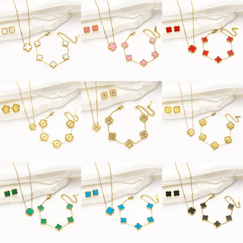 Buy Double-sided Four-leaf Clover Titanium Steel Jewelry Set Women ...