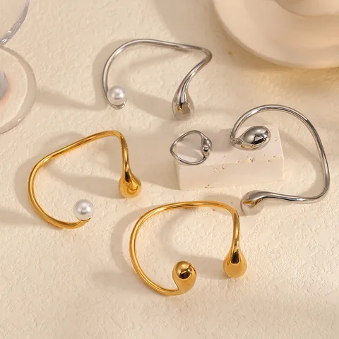 Buy Minimalist 18k Gold Plated Glossy Geometric Water Drop Pearl ...