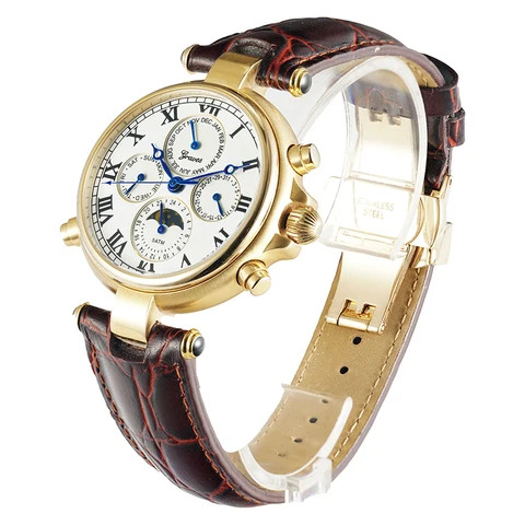 Buy Vintage Mechanical Mens Watch Perspective Watch Back Leather ...