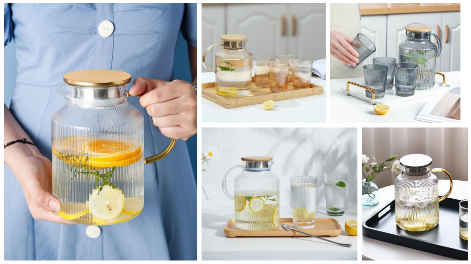 Buy Glass Pitcher With Lid,diamond Design Water Jug With Handle ...