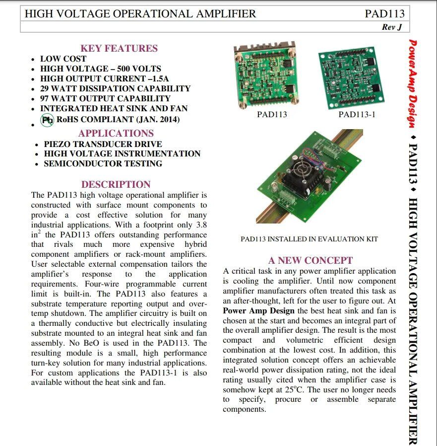 Buy High Voltage Operational Amplifier Apex Pad113 High Voltage 500 Volts High Output Current 1 ...