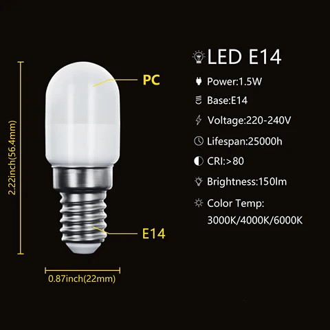 Buy Small Screw Base Milk White Cover Led Mini Refrigerator Light Bulb ...