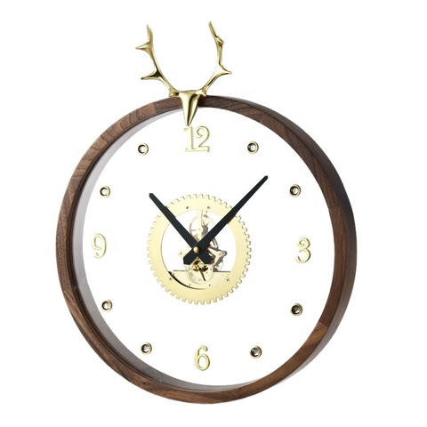 Buy Wall Clock Copper Deer Head Styling Decoration Gift Walnut Wood ...