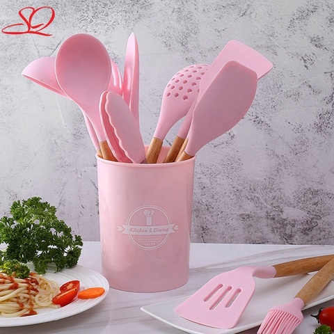Buy Wholesale 12 Piece Wood Handle Silicone Kitchen Utensils Set With ...