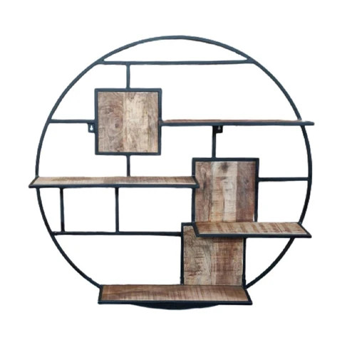 Buy Wooden Iron Wall Rack Round Shelf Storage Organizer Display Rack ...