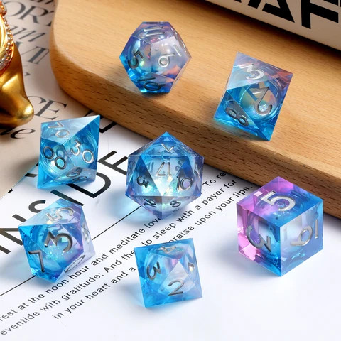 Buy Custom Dnd Dice Set Handmade Sharp Edge Dice Resin 7 Piece Liquid ...