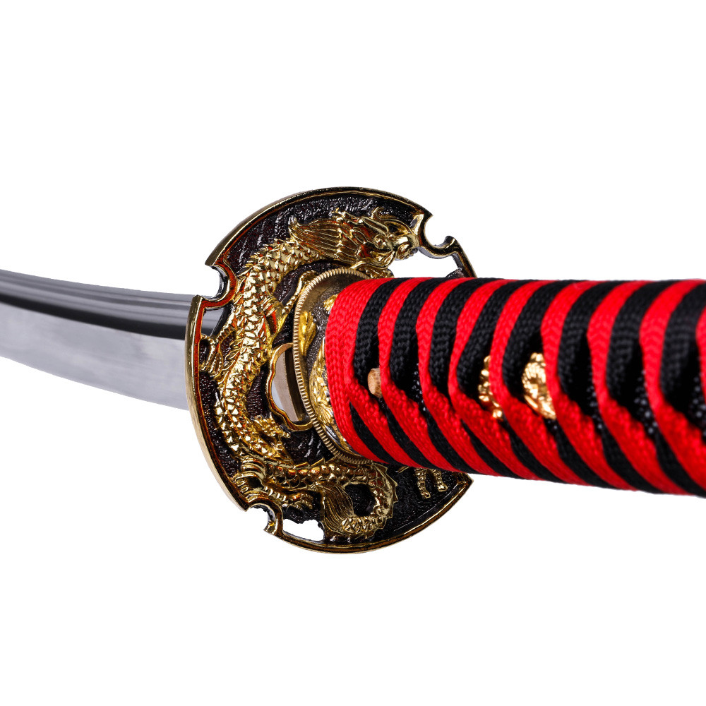Buy Gold Dragon Saya Black And Red Handle Samurai Sword Japanese Katana ...