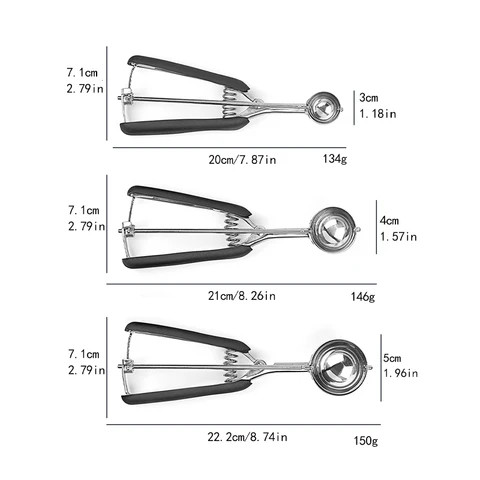 Buy Stainless Steel Ice Cream Scoop Set Cookie Melon Baller Scoop Soft ...