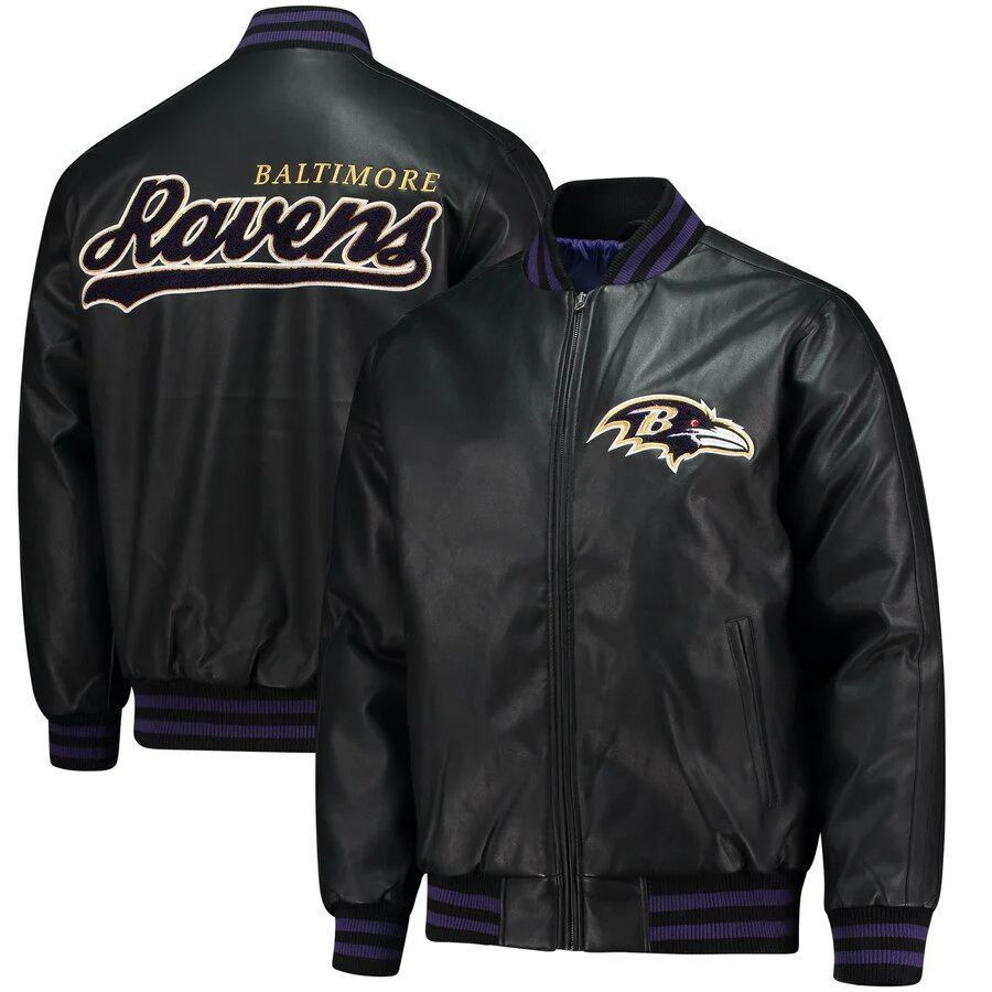Buy Baltimore Ravens Black Leather Bomber Jacket from TREX international co, Pakistan ...